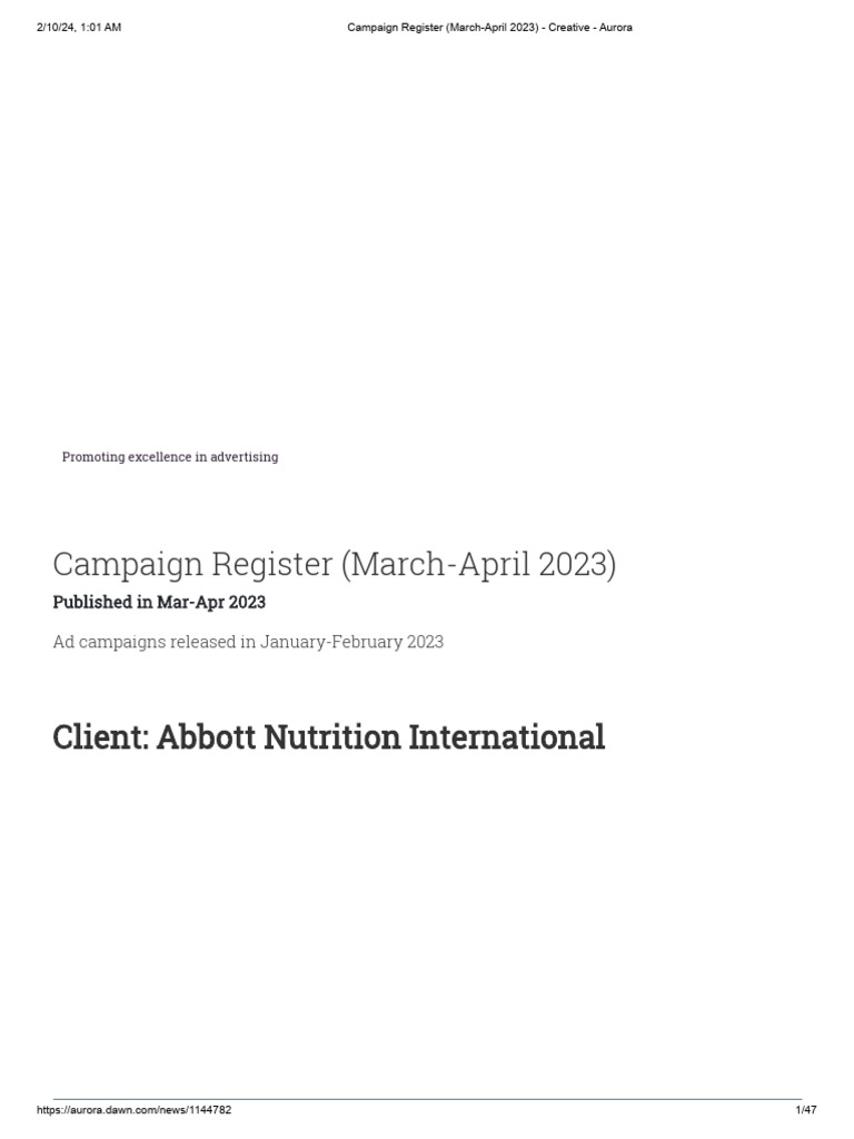 Campaign Register (March-April 2023) - Creative - Aurora | PDF