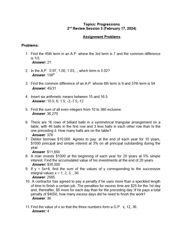 Topics Progressions | PDF | Mathematics | Arithmetic