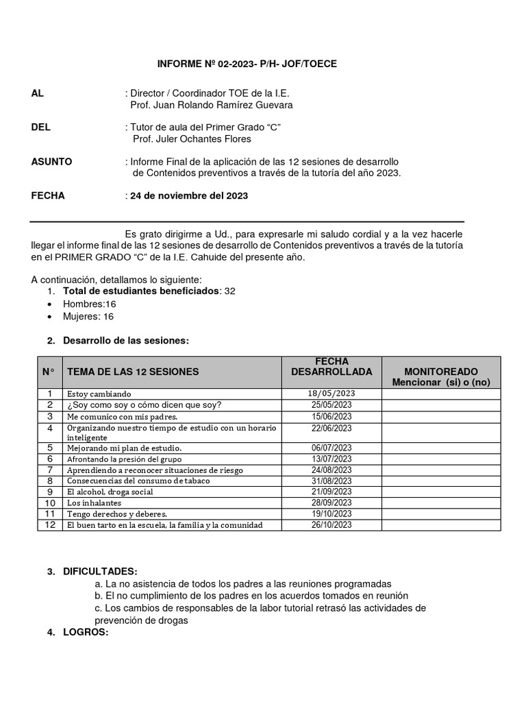 1.informe Final de Tutoria Juler | PDF
