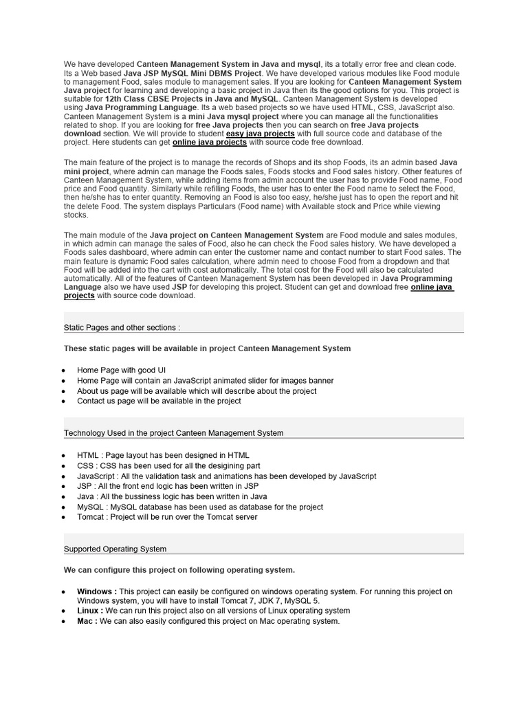 Canteen Management System 1 Pdf Java Programming Language World