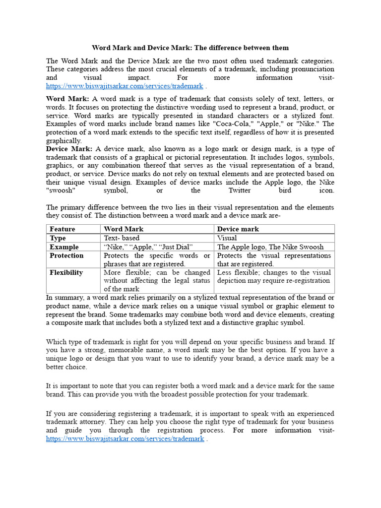 Difference Between Word Mark and Device Mark | PDF | Logos | Brand