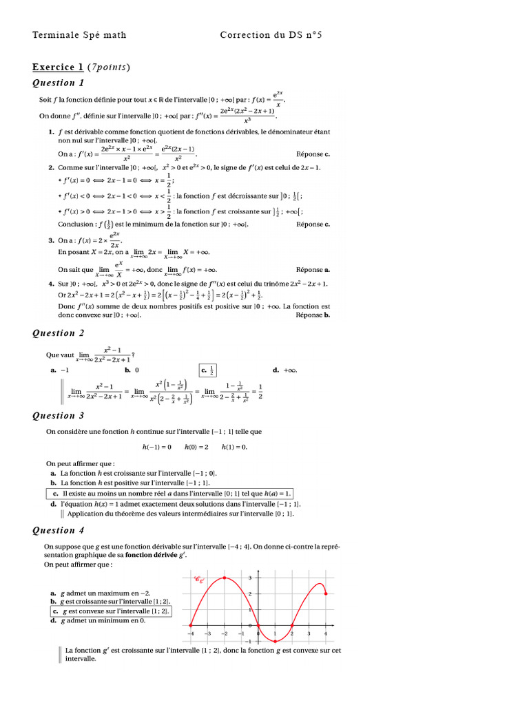 Correction DS n°5 - Terminale Spé Math | PDF | Limite (mathématiques ...