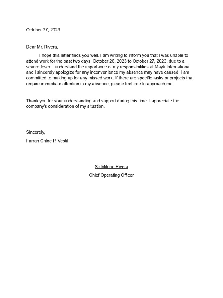 Absence Excuse Letters for Work | PDF