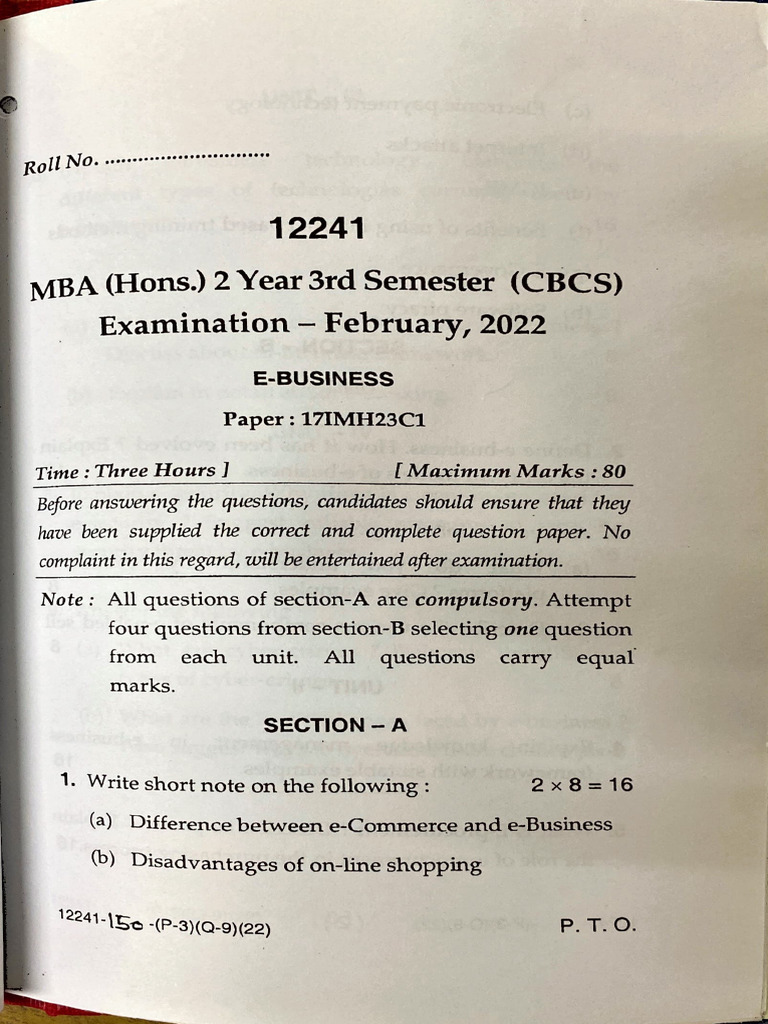 2022 Mba Hons 3rd Sem Papers | PDF