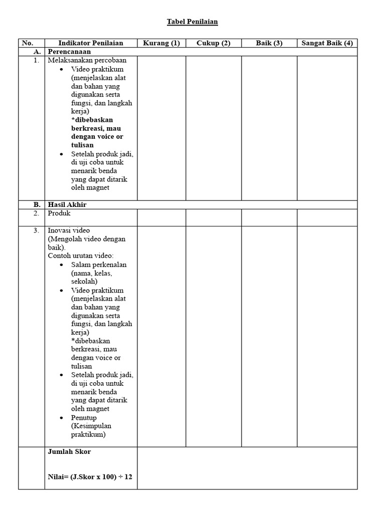 Aspek Penilaian Praktek 9 (Magnet) | PDF