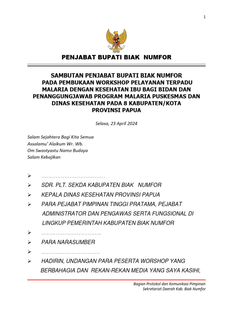 Sambutan Bupati Pada Pembukaan Rakor Malaria Dan Ibu Hamil PDFFFF | PDF