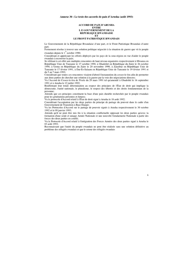 Les Accords D'arusha | PDF | Rwanda | Démocratie