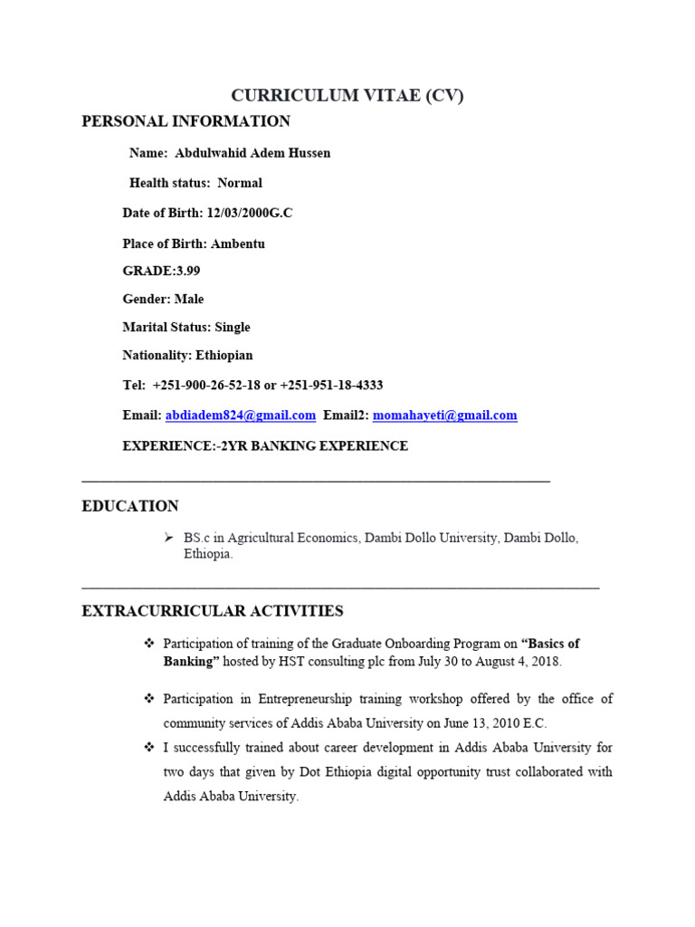 CV of Abdulwahid | PDF | Ethiopia