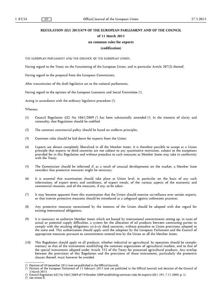 EU Export Regulation Codification | PDF | European Commission ...
