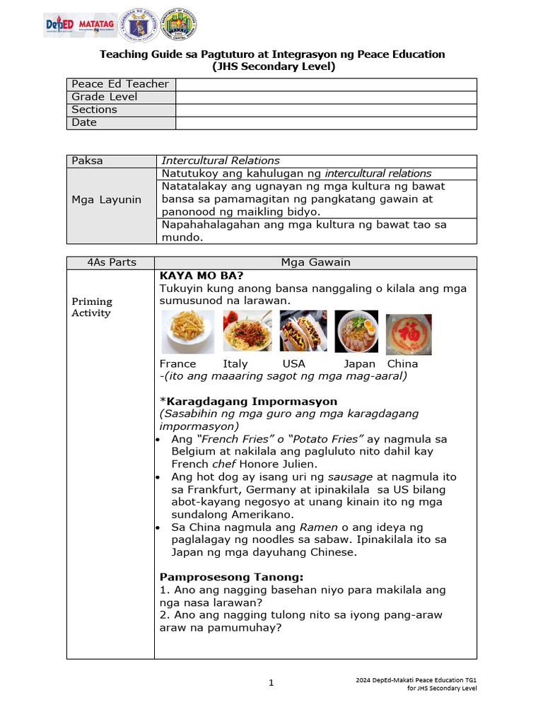 Edited Feb 16 PEACE ED TEACHING GUIDE | PDF