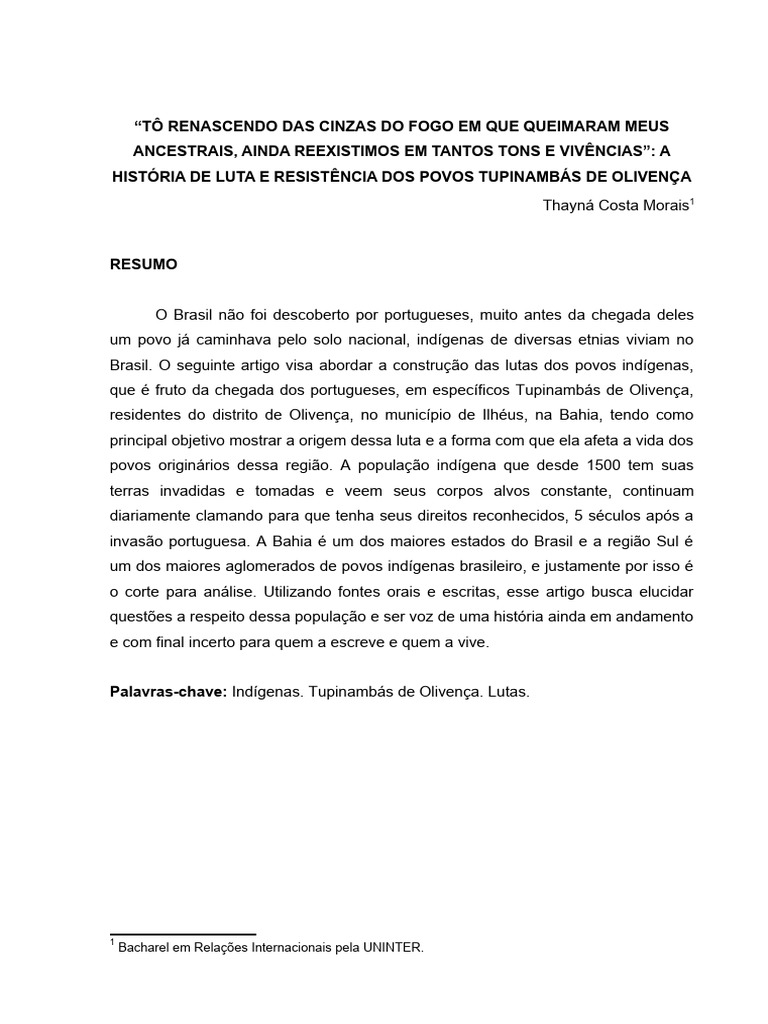 Trabalho Formatado Thayna | PDF | Povos indígenas | Brasil