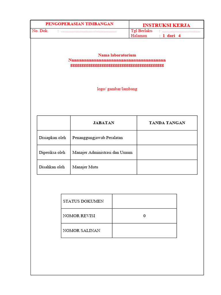Instruksi Kerja Pengoperasian Timbangan | PDF