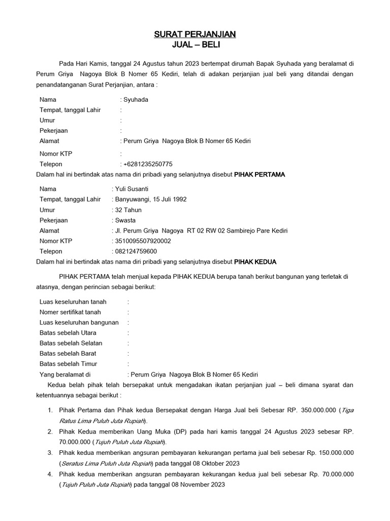 Surat Perjanjian MBK Yuli Susanti | PDF