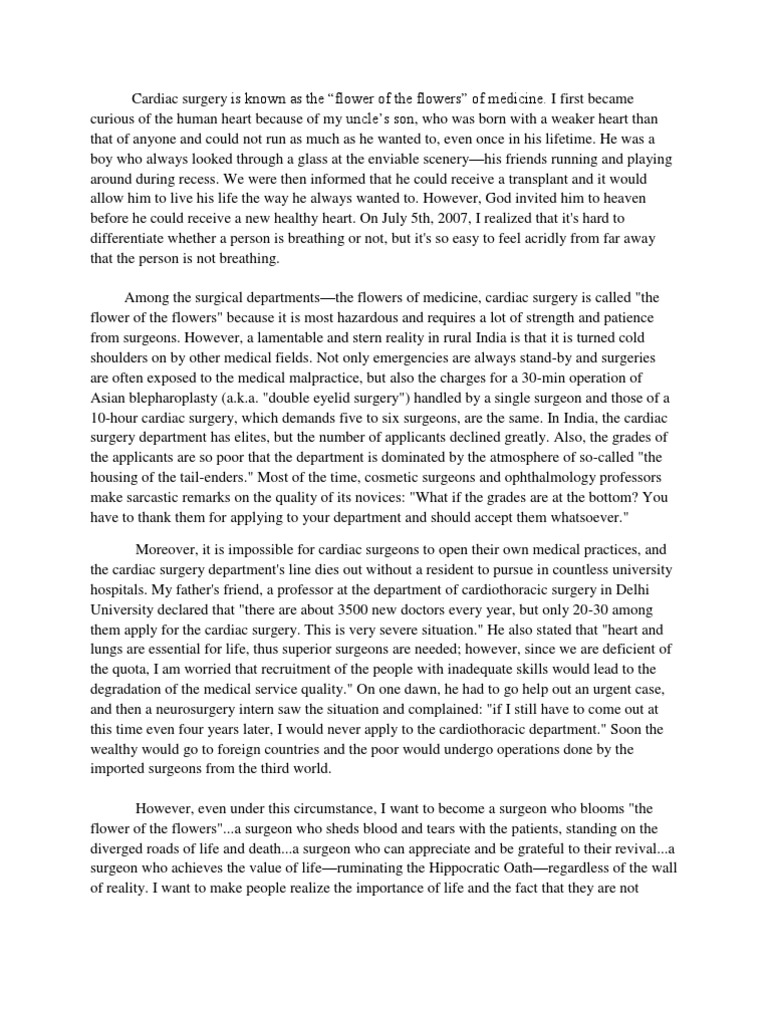 Cardiac Surgery Essay | PDF | Cardiothoracic Surgery | Cardiac Surgery