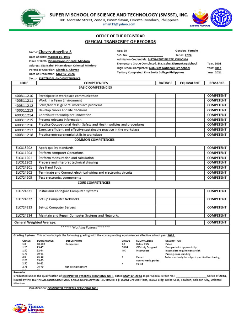 TOR Computer Systems Servicing NCII 2024 (Udate) | PDF | Occupational ...