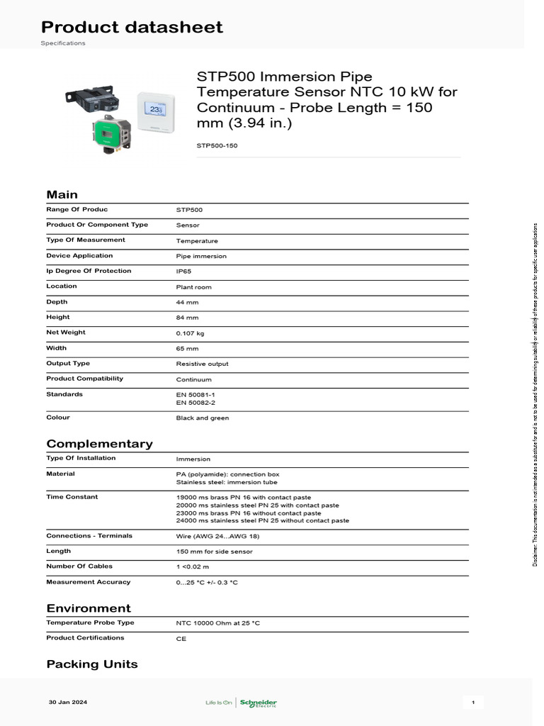 Schneider Electric - European-HVAC-Sensors - STP500-150 | PDF | Pipe ...