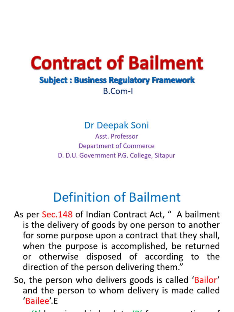 Contract of Bailment | Download Free PDF | Environmental Law | Business Law