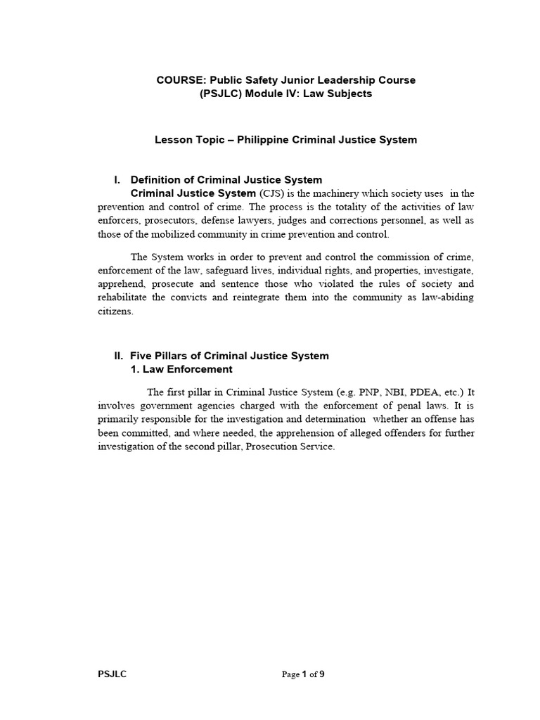 Philippine-Criminal-Justice-System | PDF | Restorative Justice | Arrest