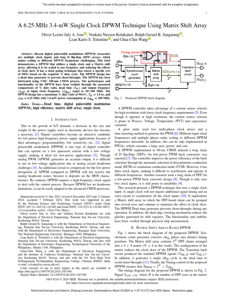 A 6.25-MHz 3.4-mW Single Clock DPWM Technique Using Matrix Shift Array ... A 6.25-MHz 3.4-mW Single Clock DPWM Technique Using Matrix Shift Array ...