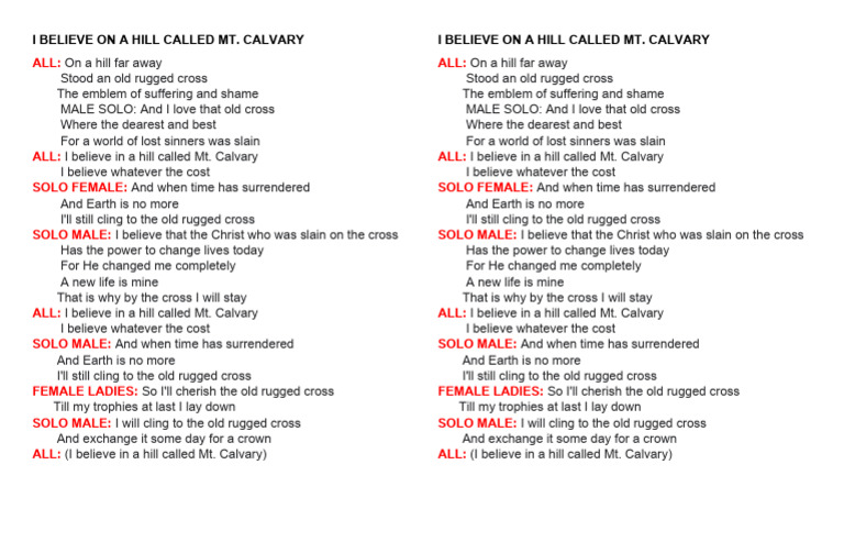 I Believe On A Hill Called MT Calvary | PDF