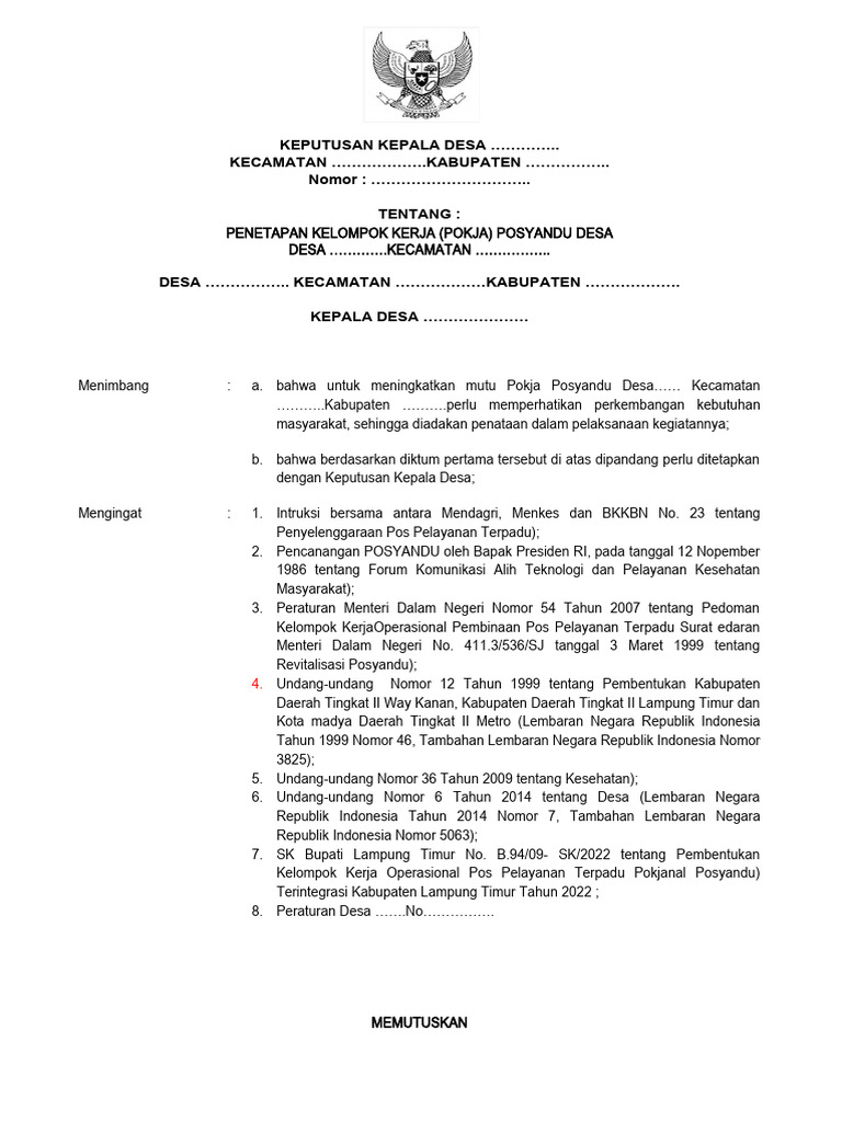 Contoh SK Pokja Desa | PDF