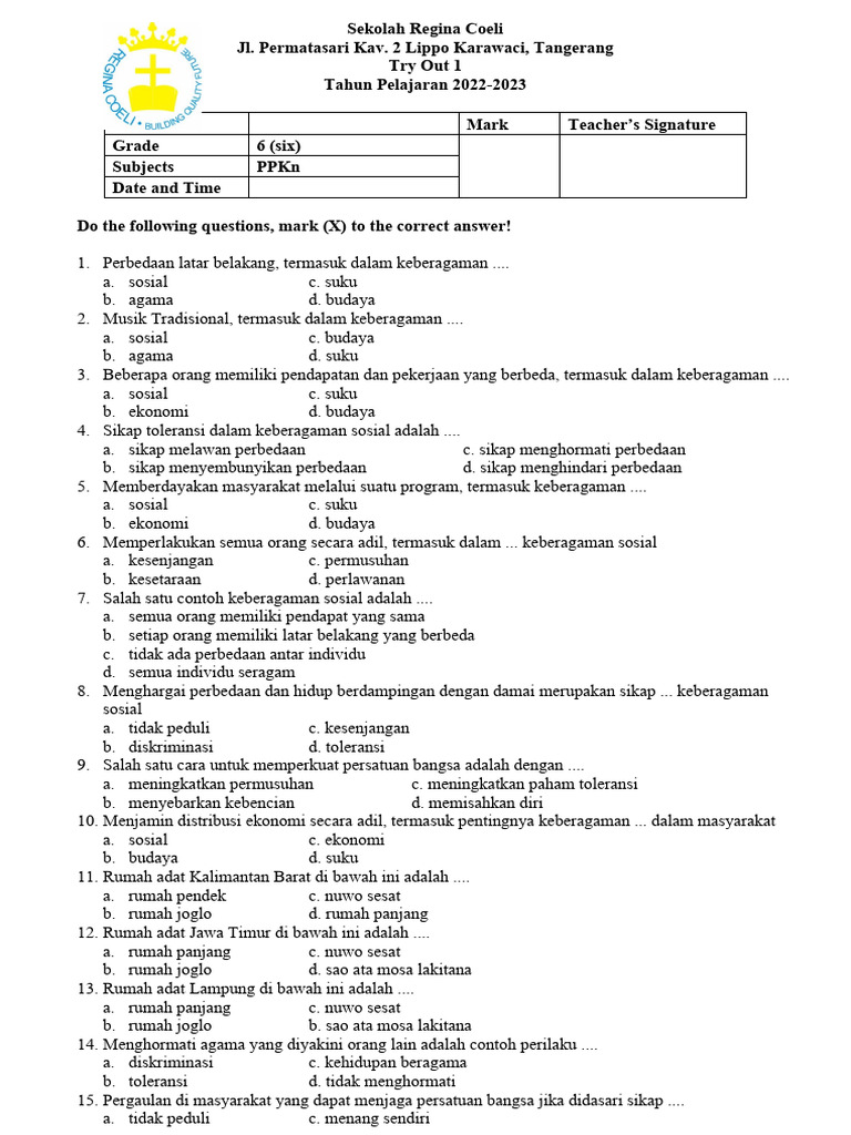 Ulangan Pts PPKN 6 Sms 2 | PDF | Ilmu Sosial