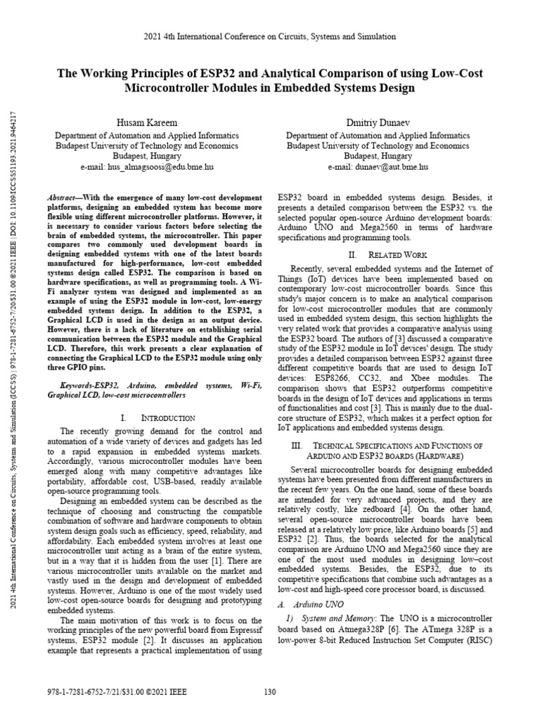 The Working Principles of ESP32 and Analytical Comparison of Using Low-Cost Microcontroller ...