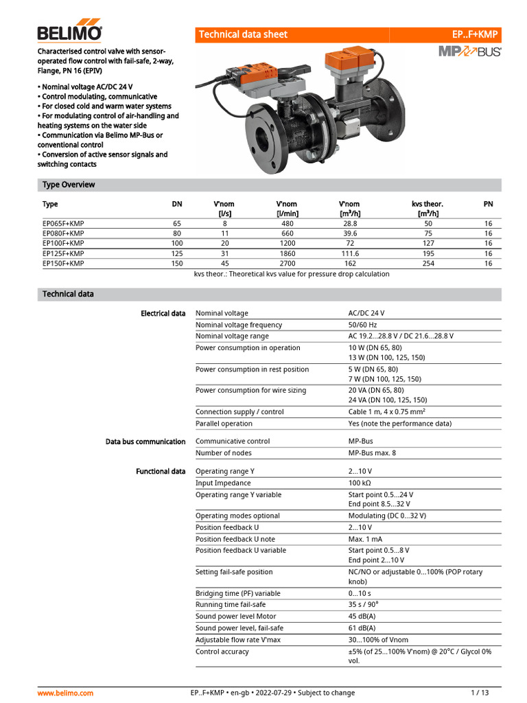 Belimo EP..F KMP Datasheet En-Gb | PDF | Capacitor | Flow Measurement