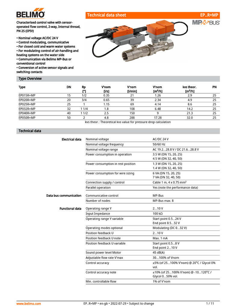 Belimo EP..R MP Datasheet En-Gb | PDF | Flow Measurement | Valve