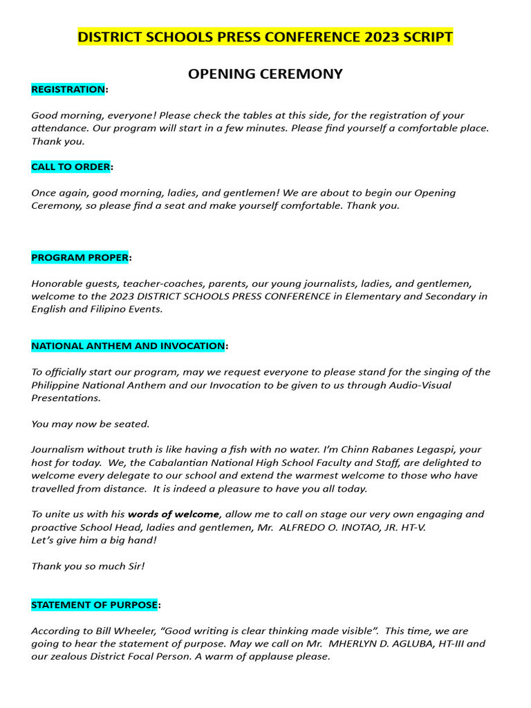 District Schools Press Conference 2023 Script | PDF