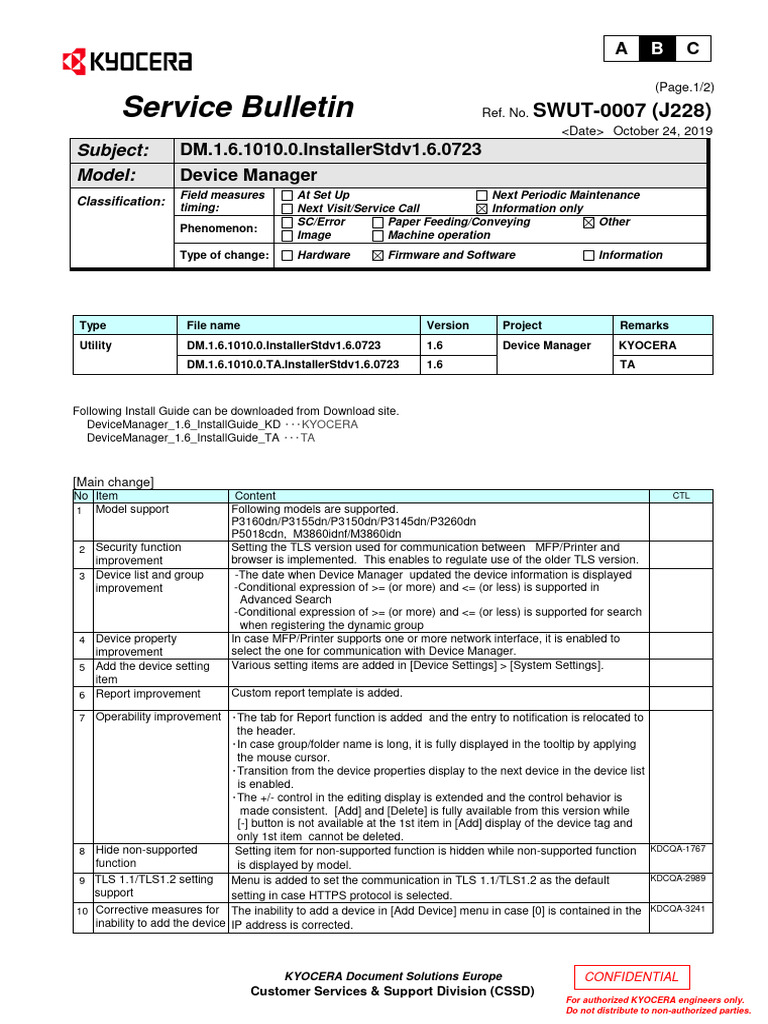 KYOCERA Device Manager Update Bulletin | PDF | Transport Layer Security ...