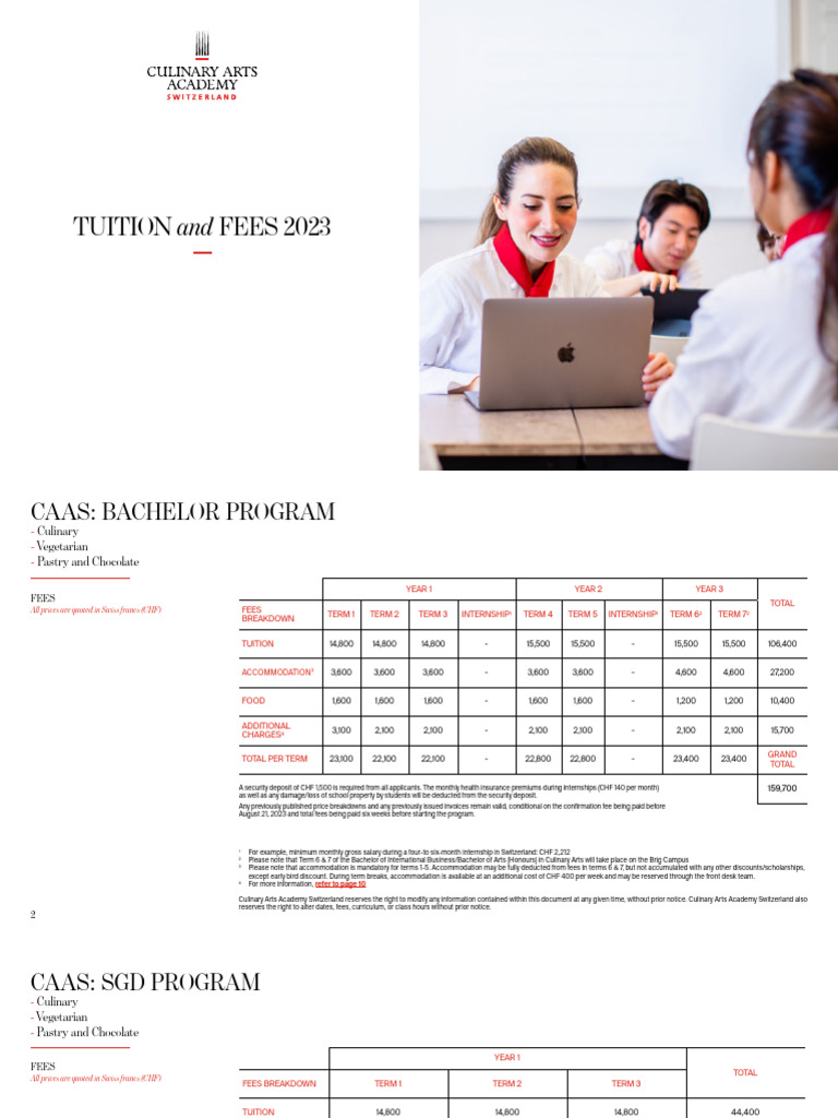 CAAS Tuition and Fees 2023-2024 | PDF | Fee | Swiss Franc
