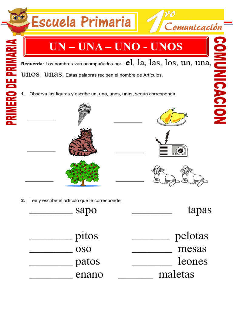 Un-Una-Uno-Unos-para-Primero-de-Primaria - PARA MATHIAS | PDF