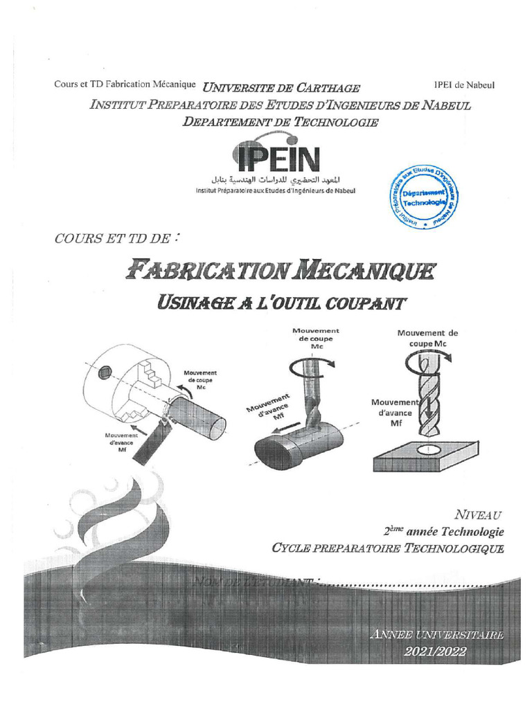 Fabrication Mécanique 2eme 2021 2022 IPEIN Cours | PDF