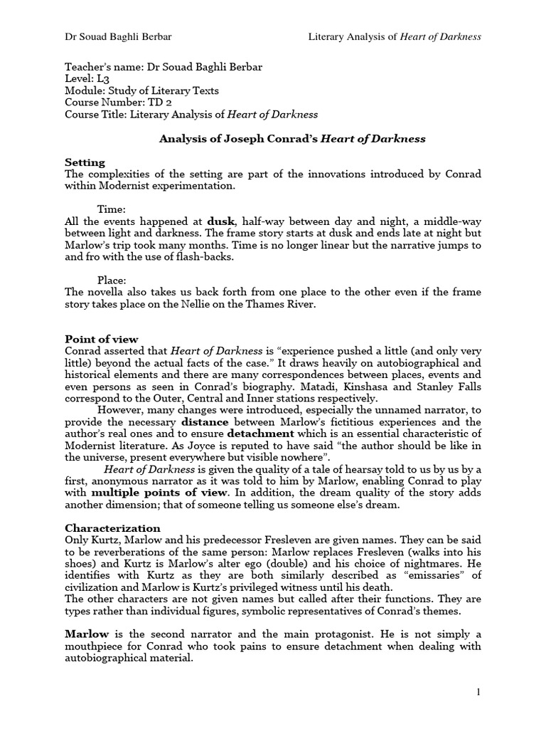 Analysis of Joseph Conrad's Heart of Darkness Setting | PDF | Heart Of ...