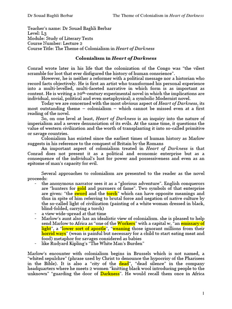 Lecture 2 | Download Free PDF | Heart Of Darkness | Kurtz (Heart Of ...