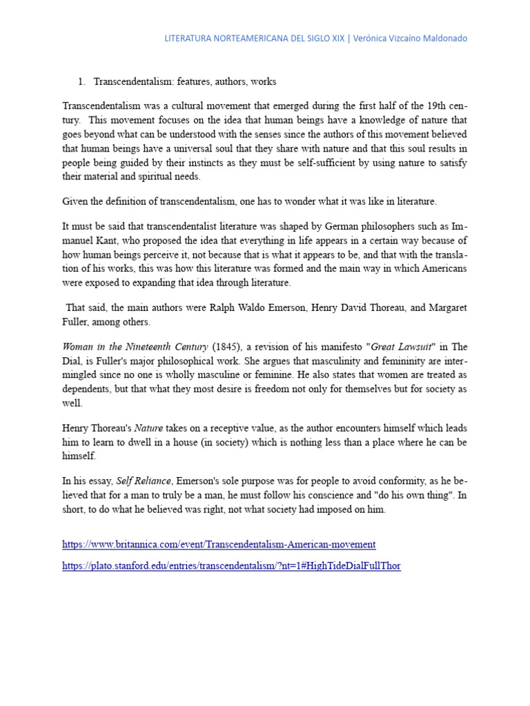 EXAMEN LITERATURA NORTEAMERICANA - Edited | PDF | Transcendentalism ...