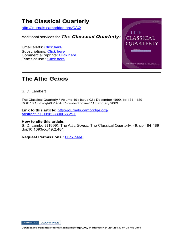 The Attic Genos | PDF | Ancient Greece | Greco Roman World