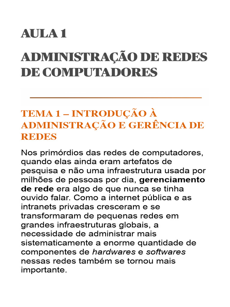Aula 1 Administração de Redes de Computadores | Download grátis PDF ...