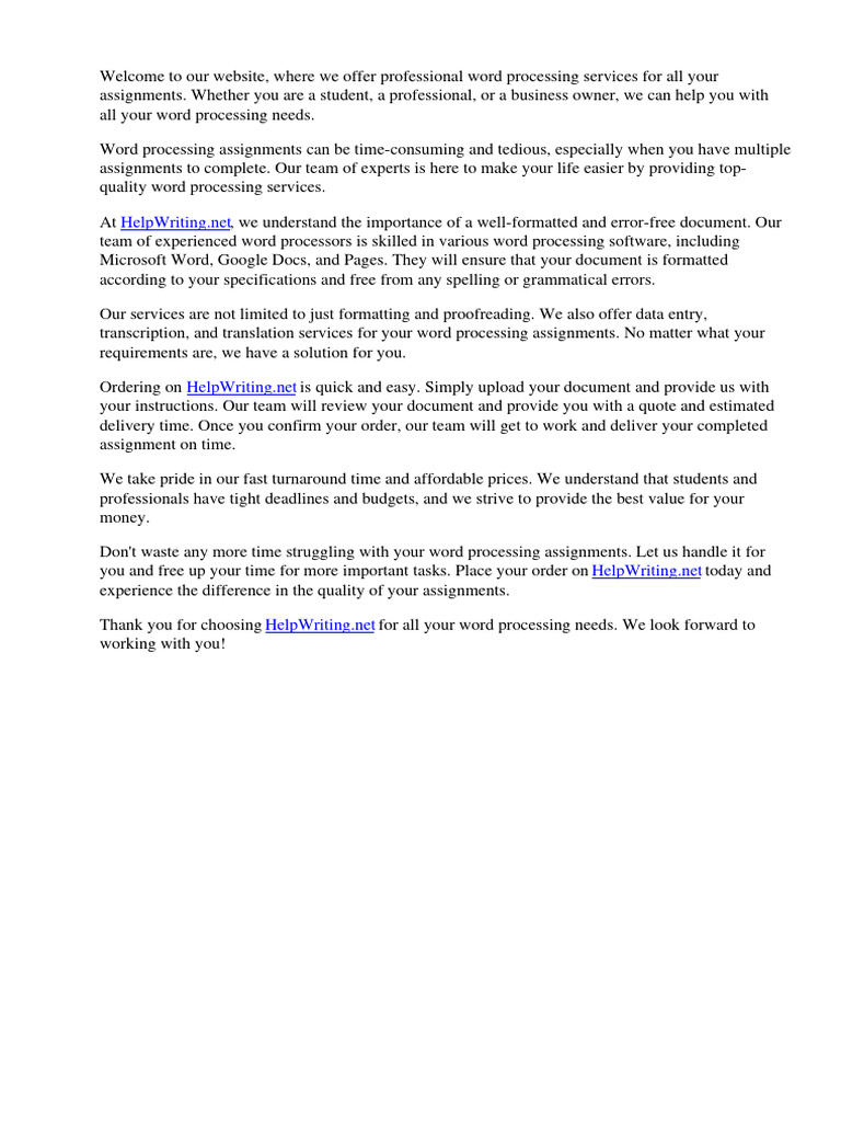 Word Processing Assignments | PDF | Microsoft Word | Word Processor