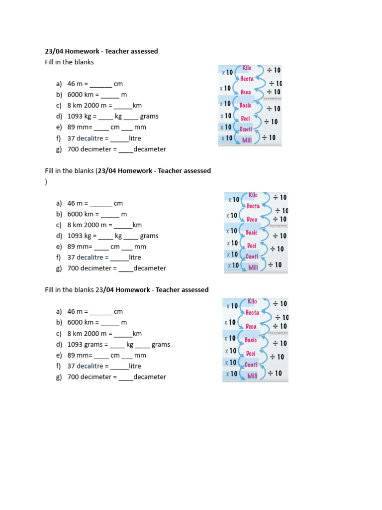 Measurement Conversion Homework Worksheet | PDF