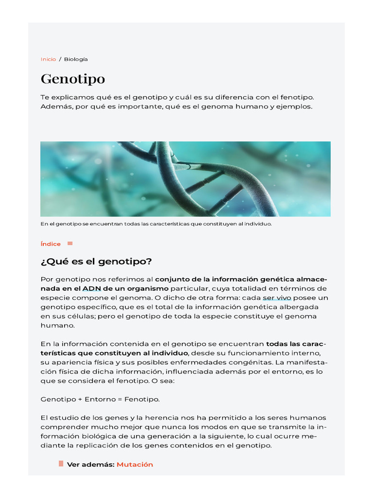 Genotipo - Concepto Importancia Ejemplos y Genoma Humano | PDF