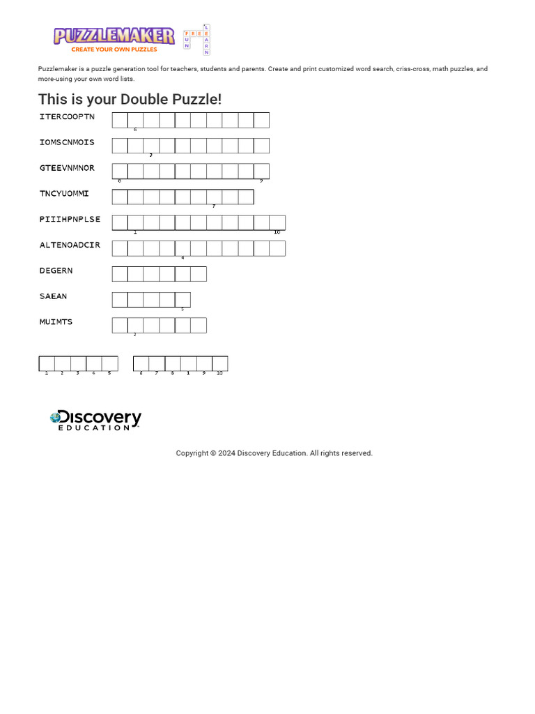 Double Puzzle Puzzle - Discovery Education Puzzlemaker | PDF