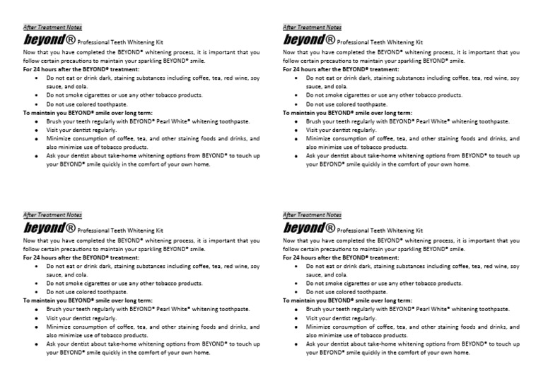 BEYOND Whitening After Treatment Notes | PDF | Drink | Dentistry