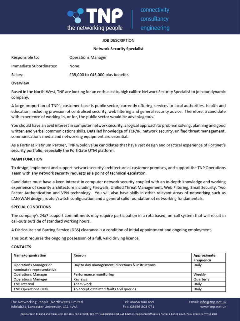 Network Security Specialist Specification | PDF | Computer Network ...