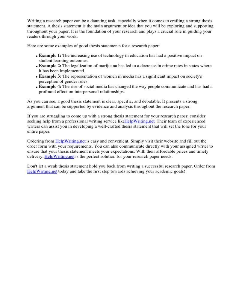Examples of Good Thesis Statements For A Research Paper | PDF | Essays ...