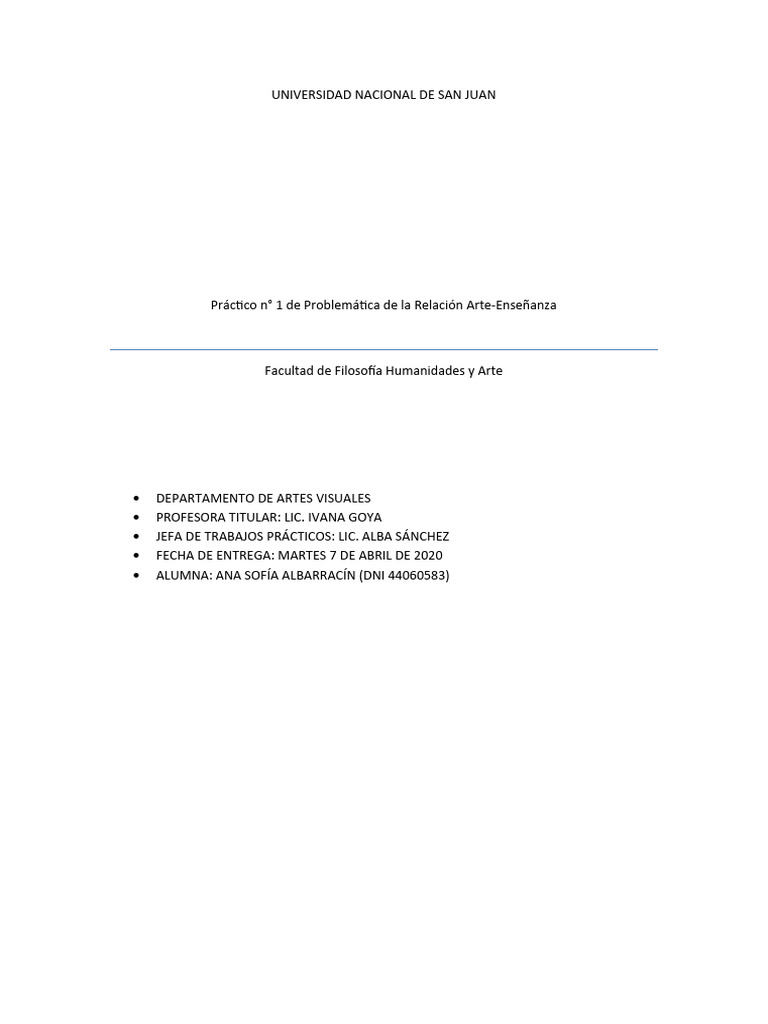Práctico N°1 Problemática de La Relación Arte Enseñanza | PDF ...
