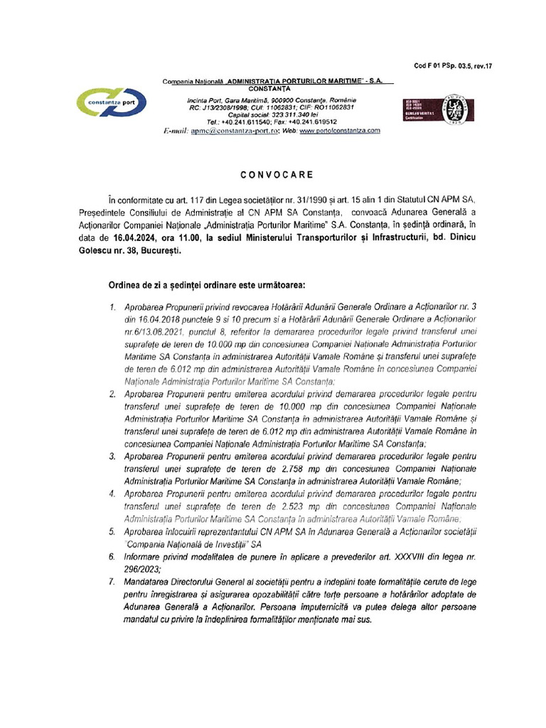 Convocator Cn Apm Sa Aga 16.04.2024-1 | PDF
