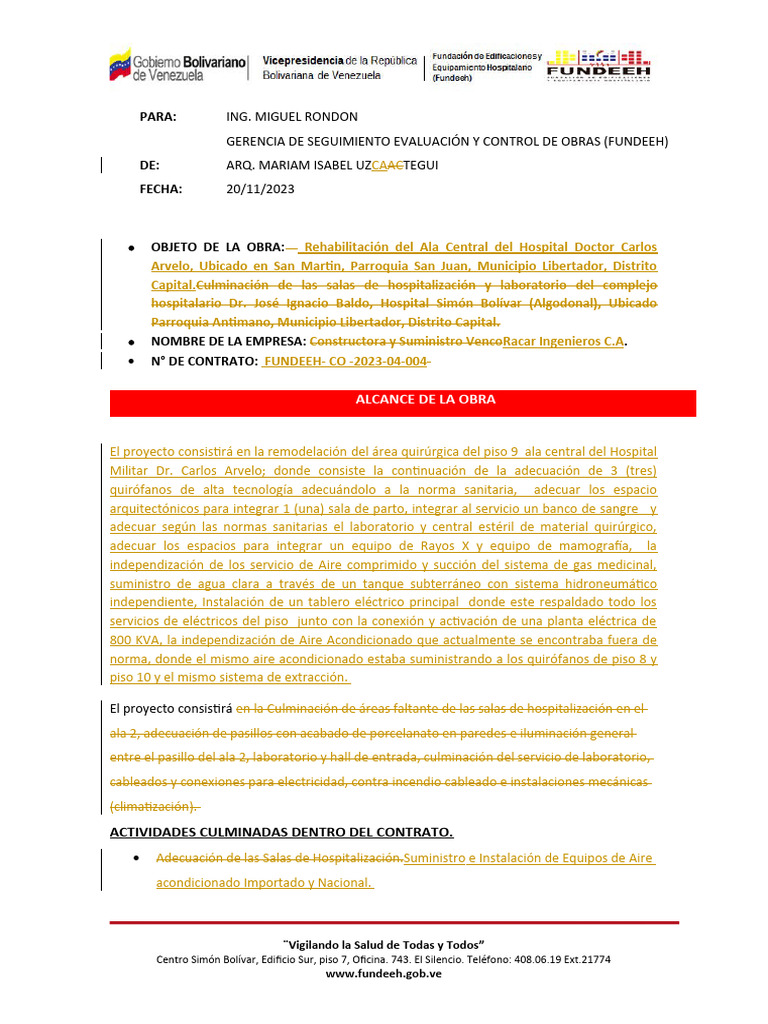 Informe Tecnico Piso 9 Hospital Militar | PDF | Hospital | Laboratorios