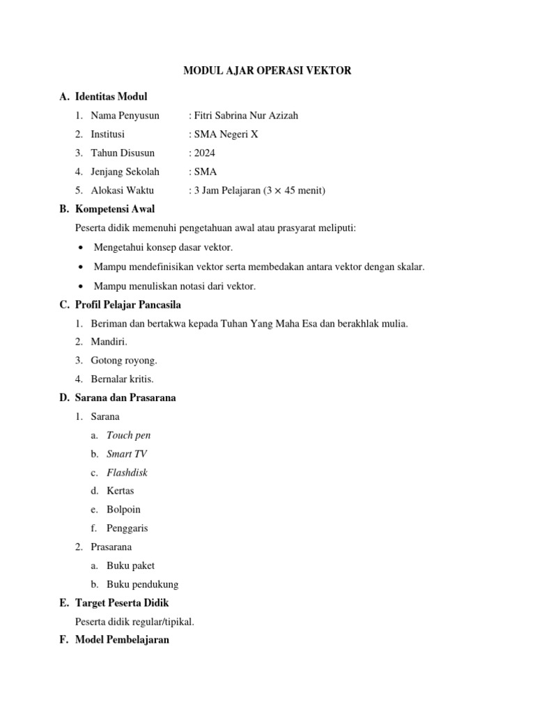 Modul Ajar Operasi Vektor | PDF